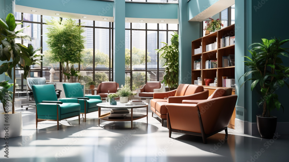 A modern and comfortable waiting area in a doctor's office with ...