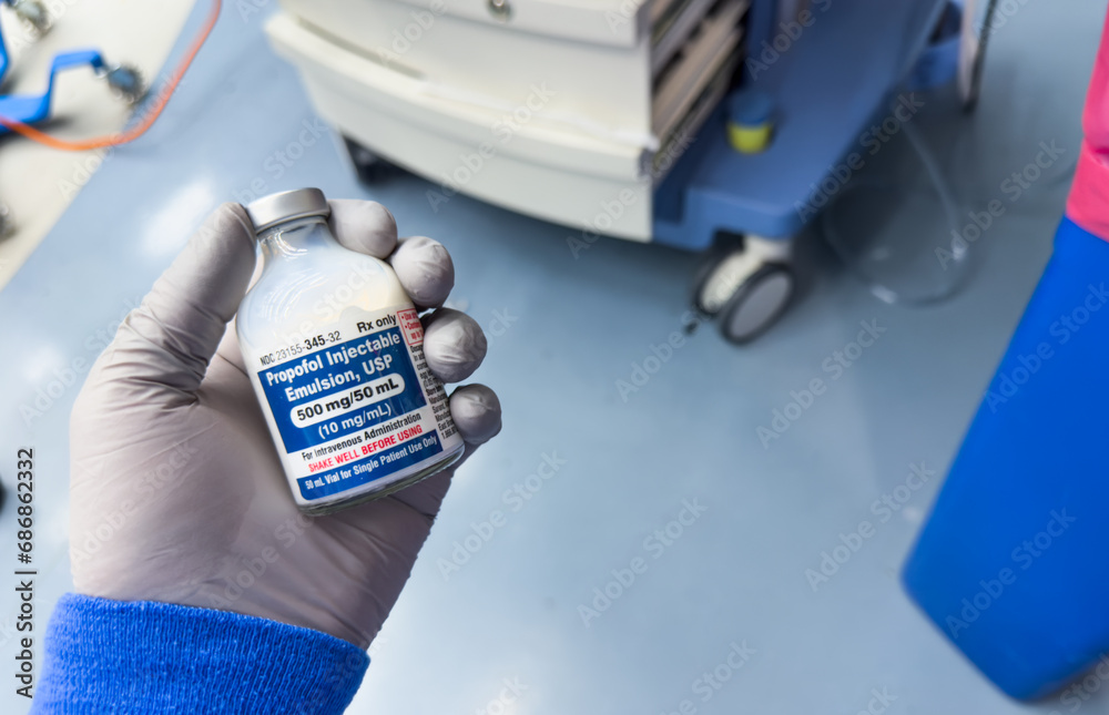 Chicago, IL, USA, December, 1, 2023, propofol bottle with label ...
