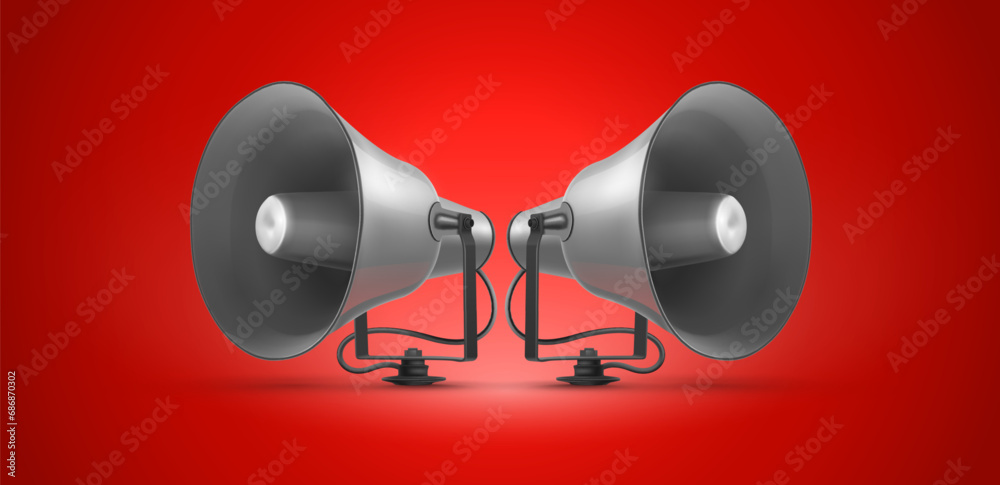 Emergency Alarm loud speaker. Megaphone for public warning about danger ...