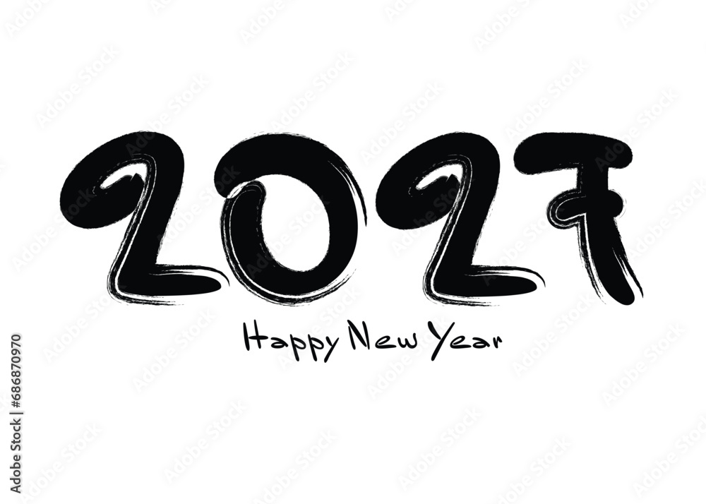 2027 Happy new year black vector illustration, numbers handwritten ...