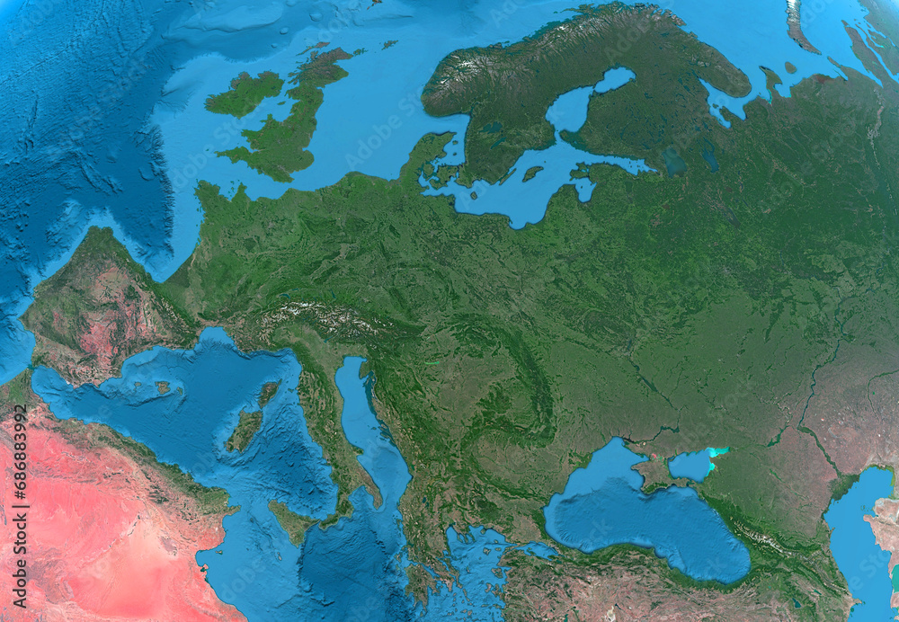 Europe Regional Base map Satellite Image 3d rendering HD High ...