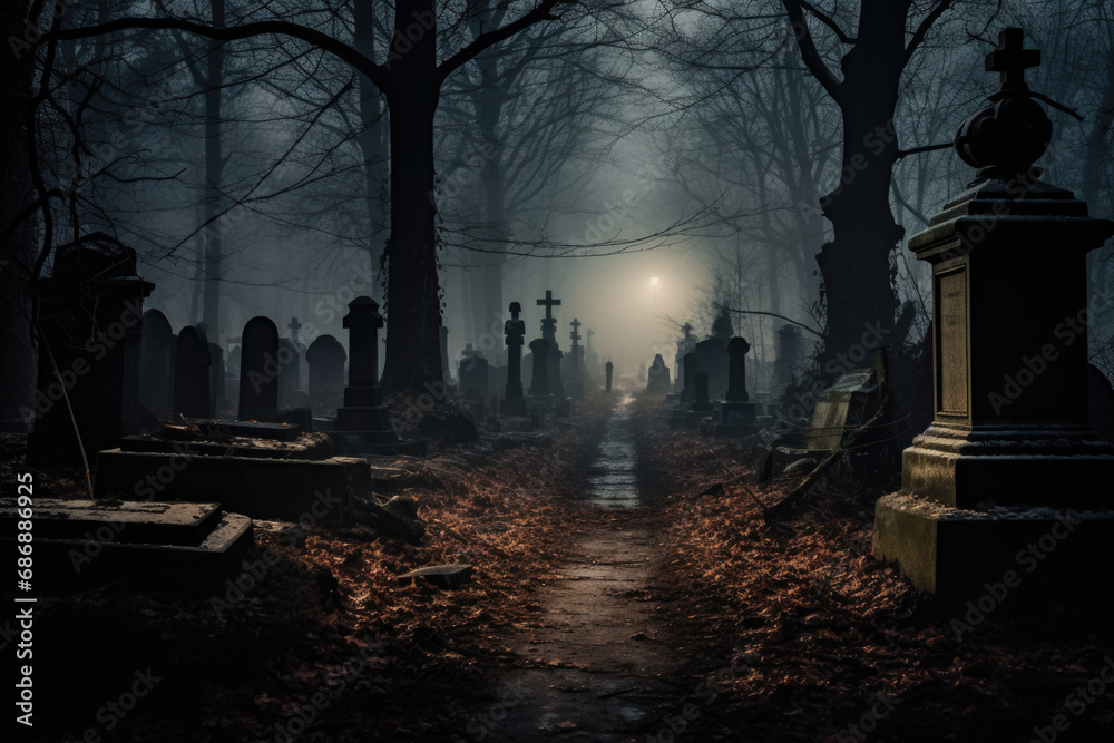 Eerie graveyard atmosphere: A photo capturing the ominous and ...