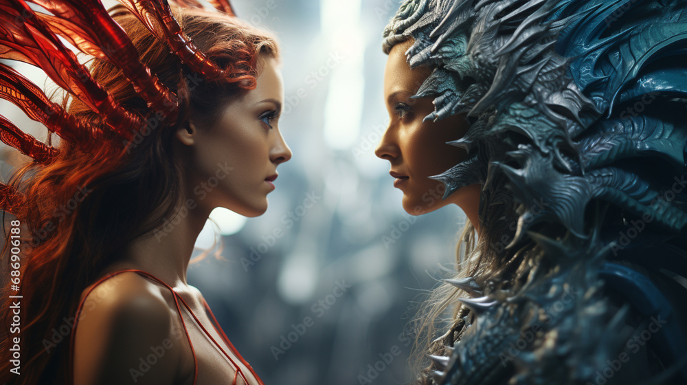 abstract, abstract, demon or devil and angel or good person, emotions ...