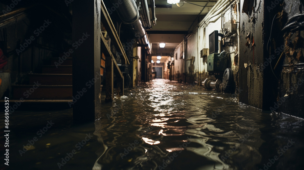 flooded basement, water reaching stairs, extensive flooding, high water ...