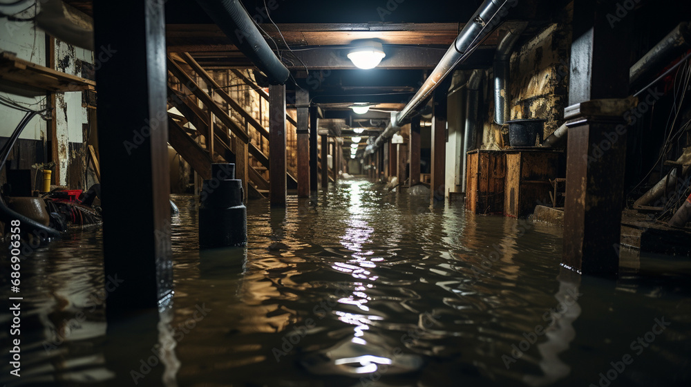 flooded basement, water reaching stairs, extensive flooding, high water ...