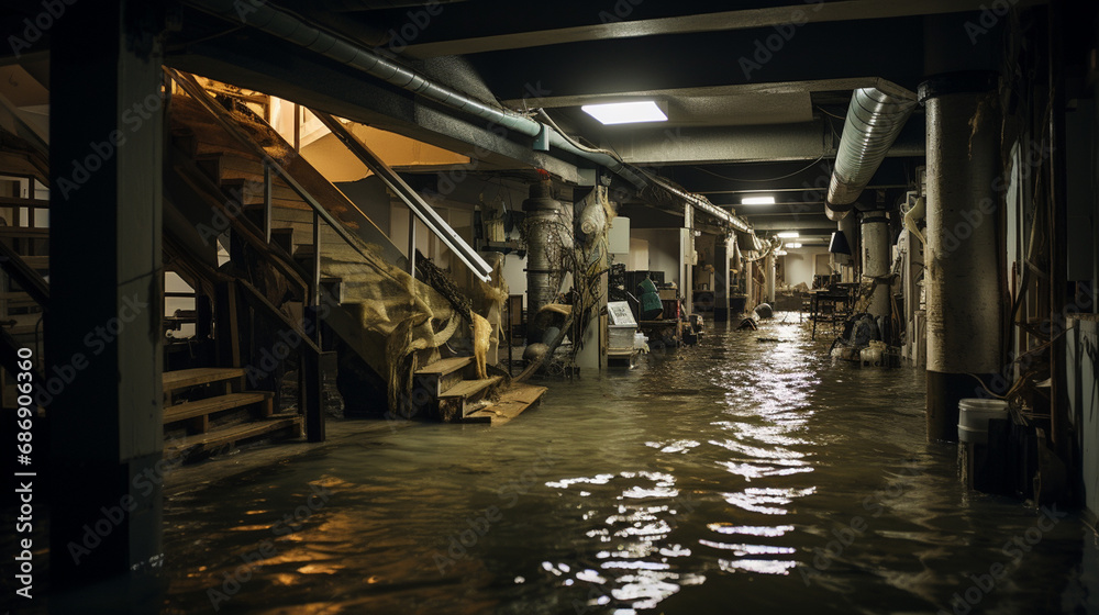 flooded basement, water reaching stairs, extensive flooding, high water ...
