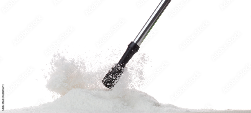 Trekking Poles put on snow ice. Telescopic trekking poles stick device ...
