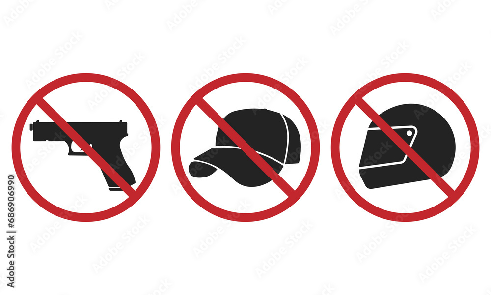 Bundle set of prohibition sign of do not bring gun firearm weapon, hat ...