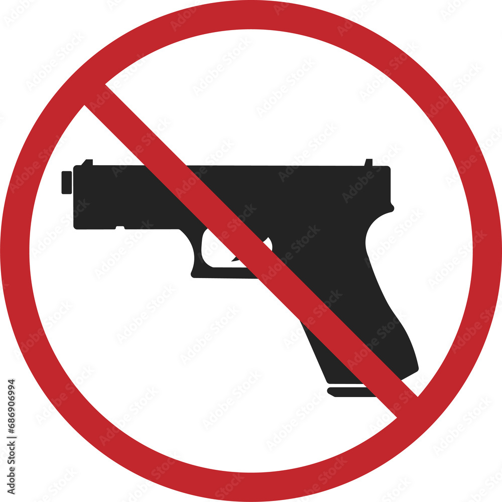 Isolated pictogram sign of pistol, gun, firearm, weapon not allowed ...