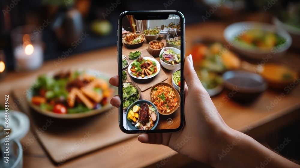 restaurant owner takes a picture of the food on the table with a ...
