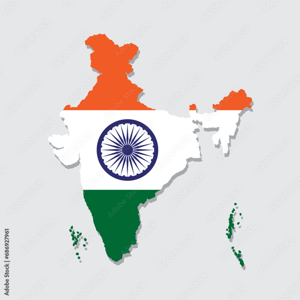 India map with flag color. National map of India vector illustration ...