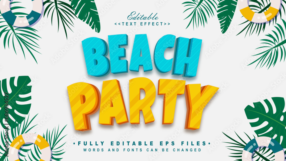 editable cartoon beach party text effect.typhography logo Stock Vector ...