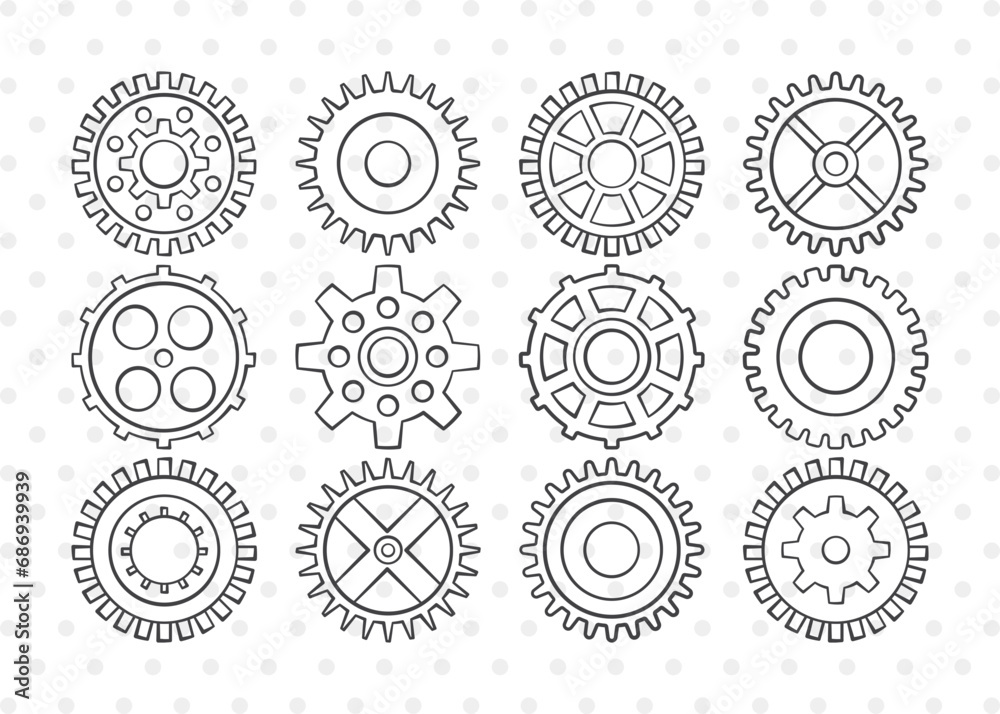 Stockvector Gears SVG, Gears Clipart, Metal Gears Svg, Machine Gear Svg ...