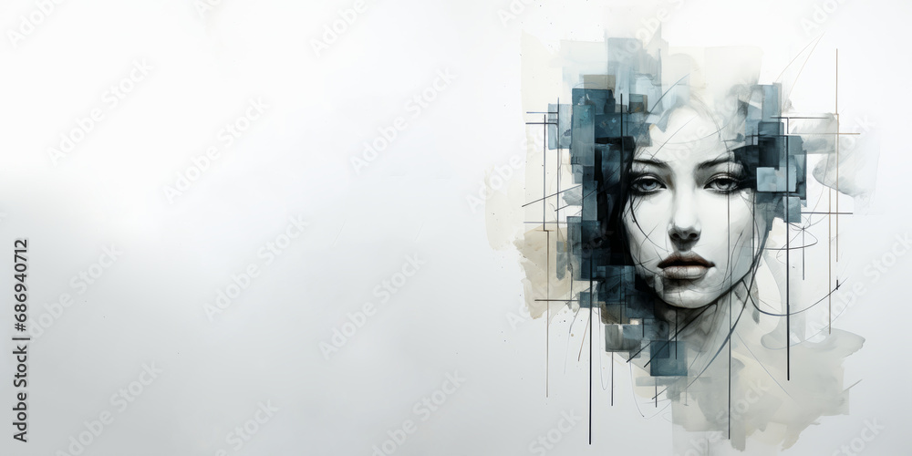 Abstract shapes depict fear, capturing human faces expressing anxiety ...