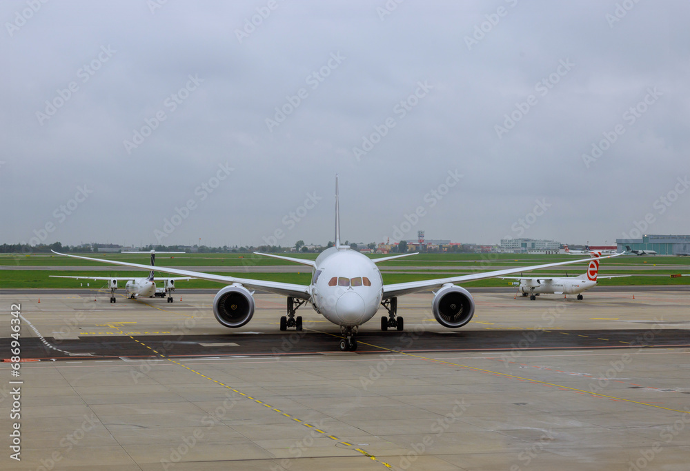 15 October 2022 Warsaw, Poland. Airport runway at Warsaw Frederic ...