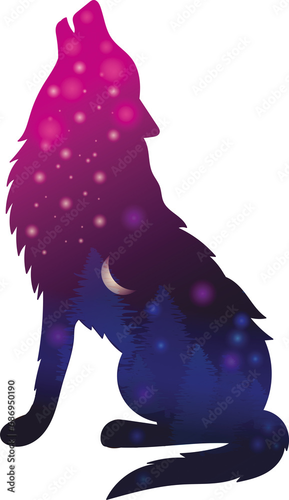 Digital png illustration of pink and blue howling wolf on transparent ...
