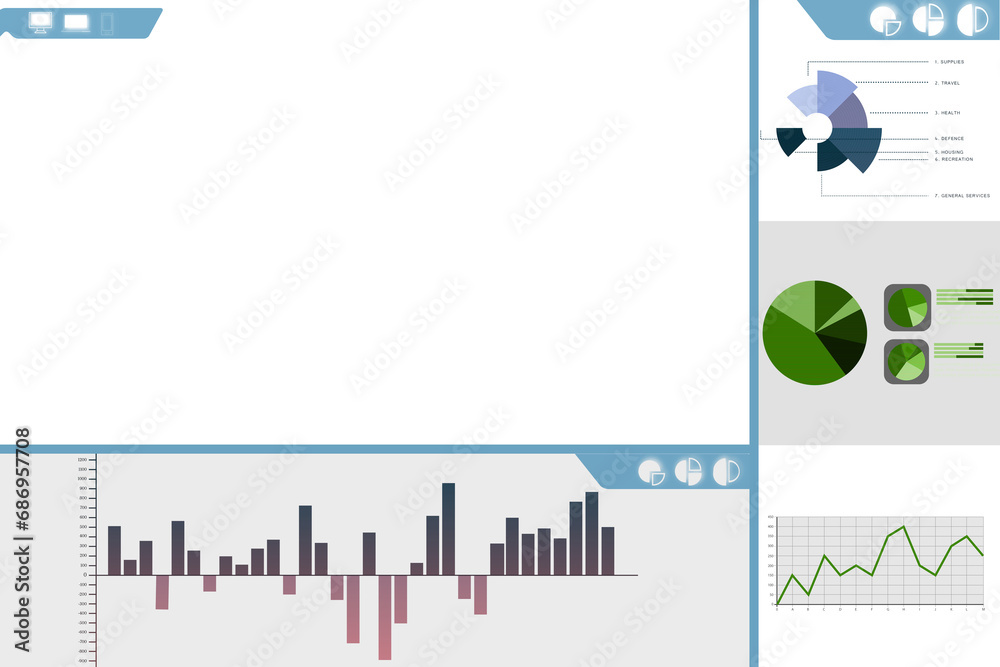 Digital png illustration of digital interface with charts on ...