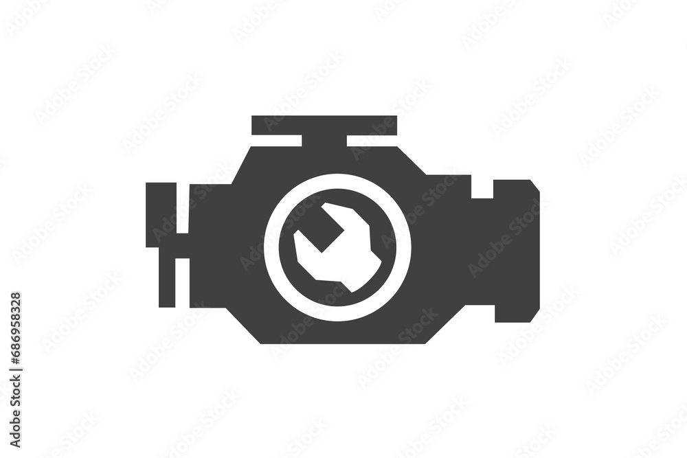 Digital png illustration of car engine and wrench symbols on ...