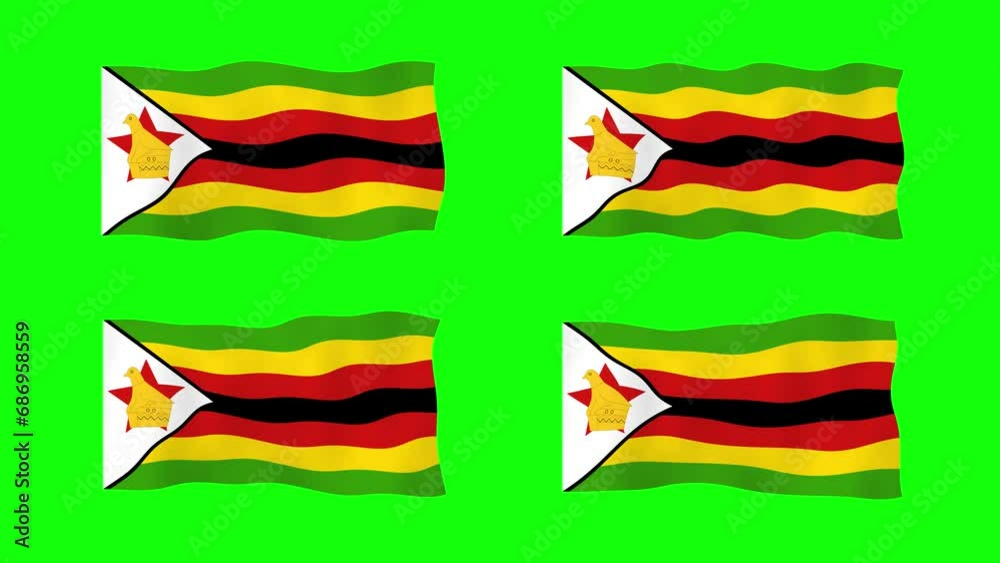 Zimbabwe Waving Flag 2D Animation on Green Screen Background. Looping ...
