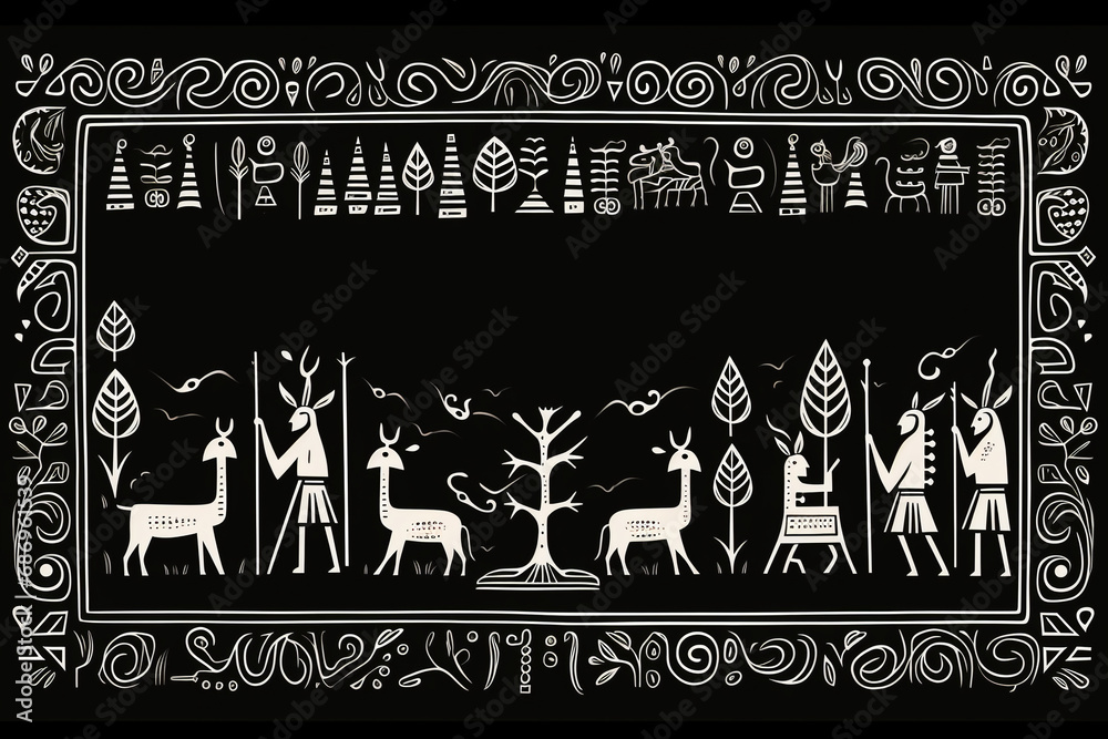 blank page with scenic decorated borders, outline doodle art style ...