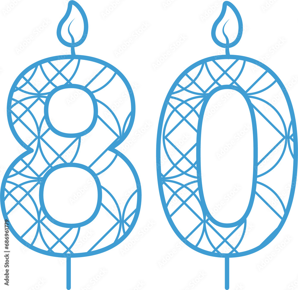 Digital png illustration of blue number 80 with candles on transparent ...