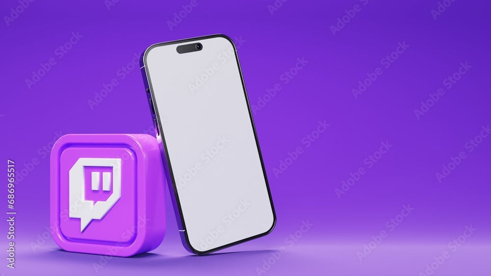 Phone with Twitch icon with solid colored background social media ...