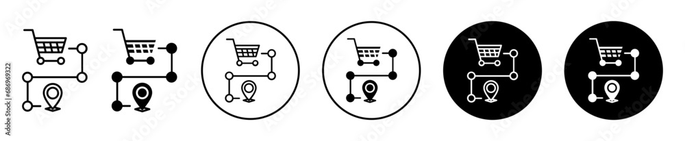 Customer Journey icon. buyer or seller trolley bag or cart with route ...