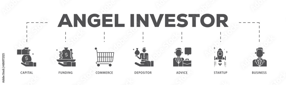 Angel investor infographic icon flow process which consists of capital ...