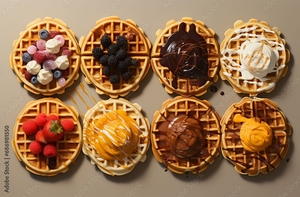 Croffle, Croissant Waffle Korean pastry. Croffle with different sweet ...