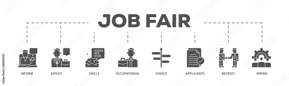 Job fair infographic icon flow process which consists of the ...
