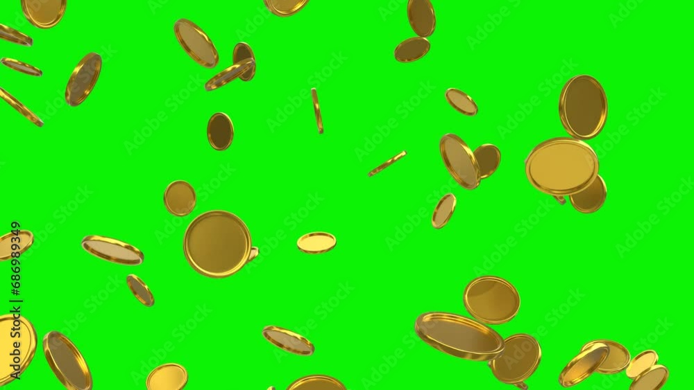 3d gold coins rain green screen and overlay looping animation video ...