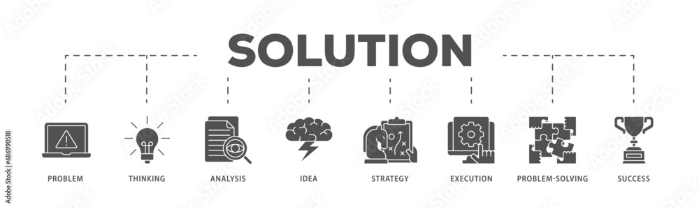 Vetor de Solution infographic icon flow process which consists of ...