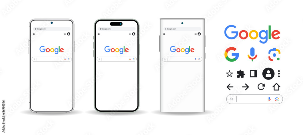 Google search bar template with modern smart phone front view. Search ...