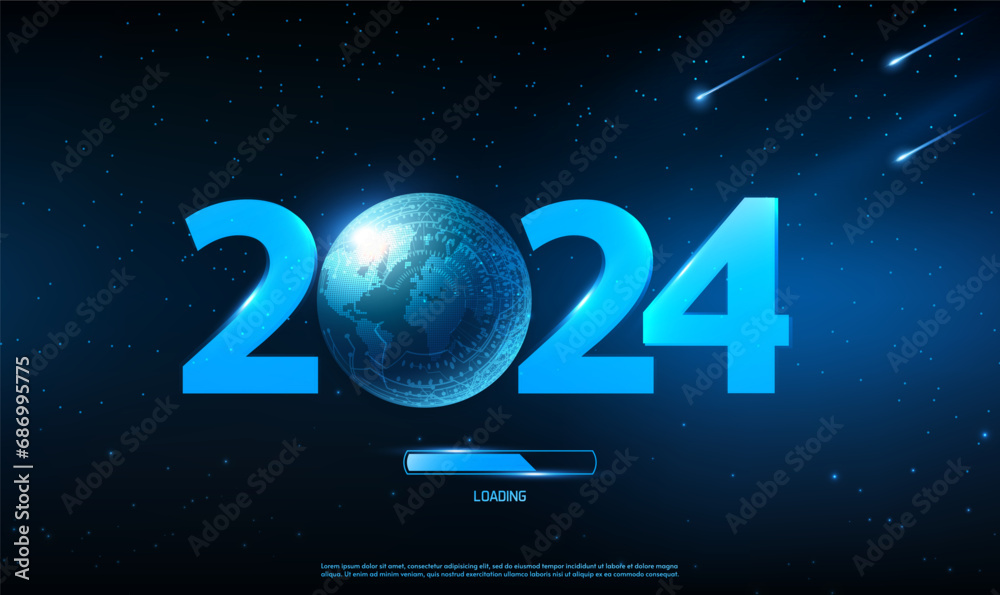 Futuristic 2024 New Year template with planet earth map on space ...
