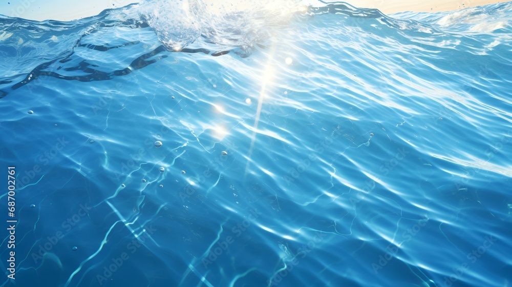 Surface of the water in the sea with sun rays and lens flare Stock ...