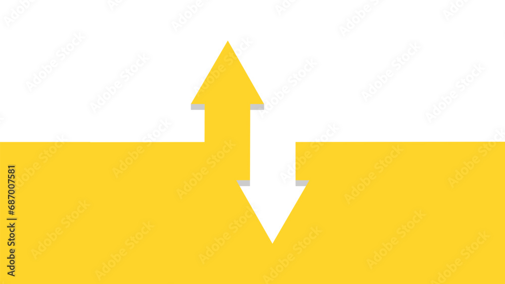 Opposite arrows yellow and white background. One arrow points up and ...