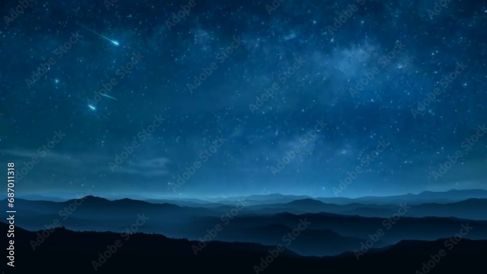 Stars moving across the night sky with silhouetted mountains. seamless ...