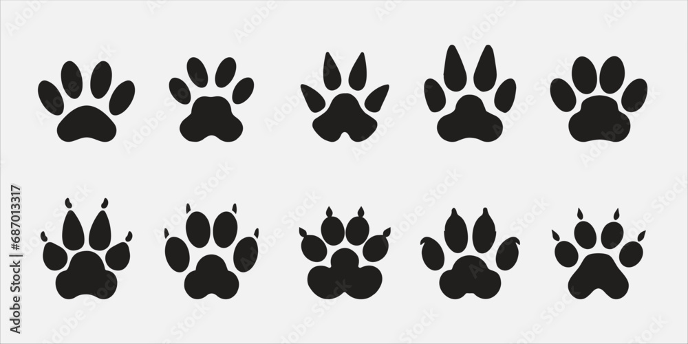 Set of silhouettes of animal paws, paws with claw, vector eps, Stock ...