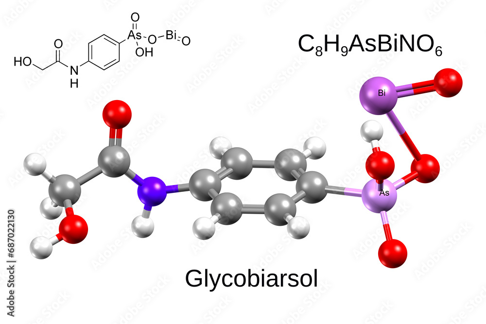 Chemical formula, structural formula and 3D ball-and-stick model of an ...