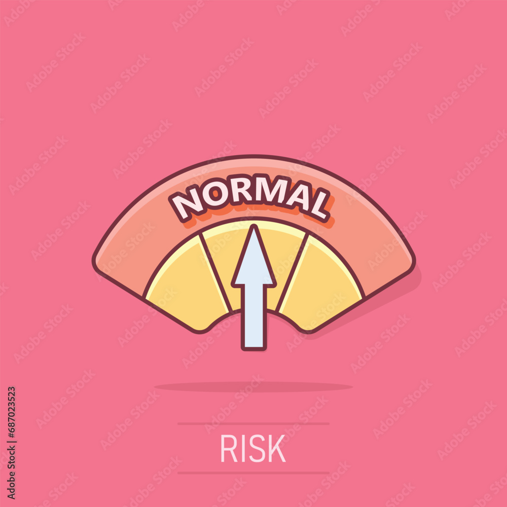 Cartoon colored normal level icon in comic style. Speedometer ...