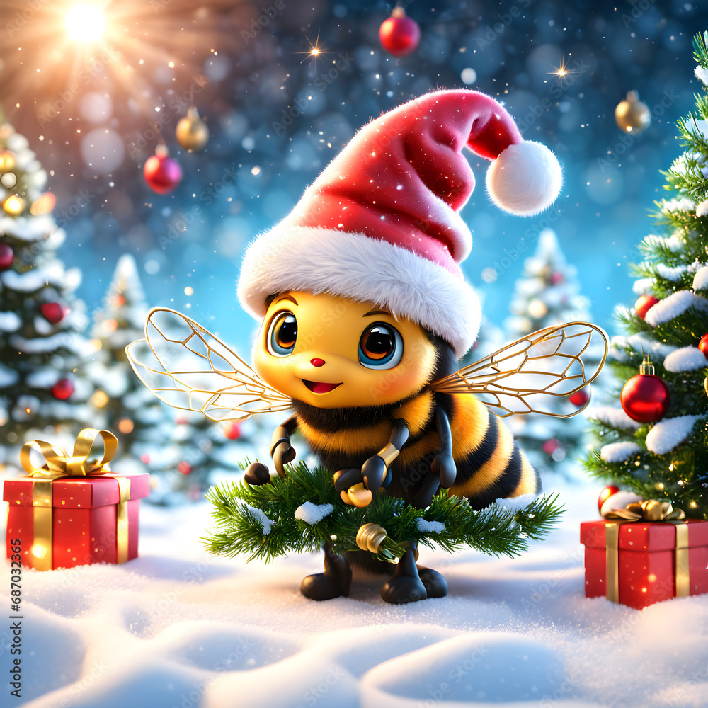 This is a super cute little chibi bee wearing a red Santa hat. The hat ...