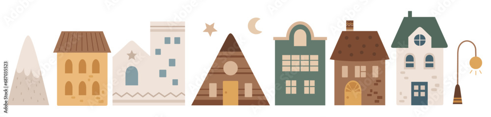 Scandinavian houses clipart. Nordic house clip art in minimal flat ...