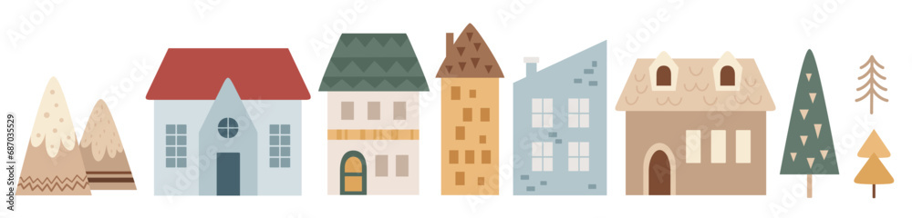Scandinavian houses clipart. Nordic house clip art in minimal flat ...