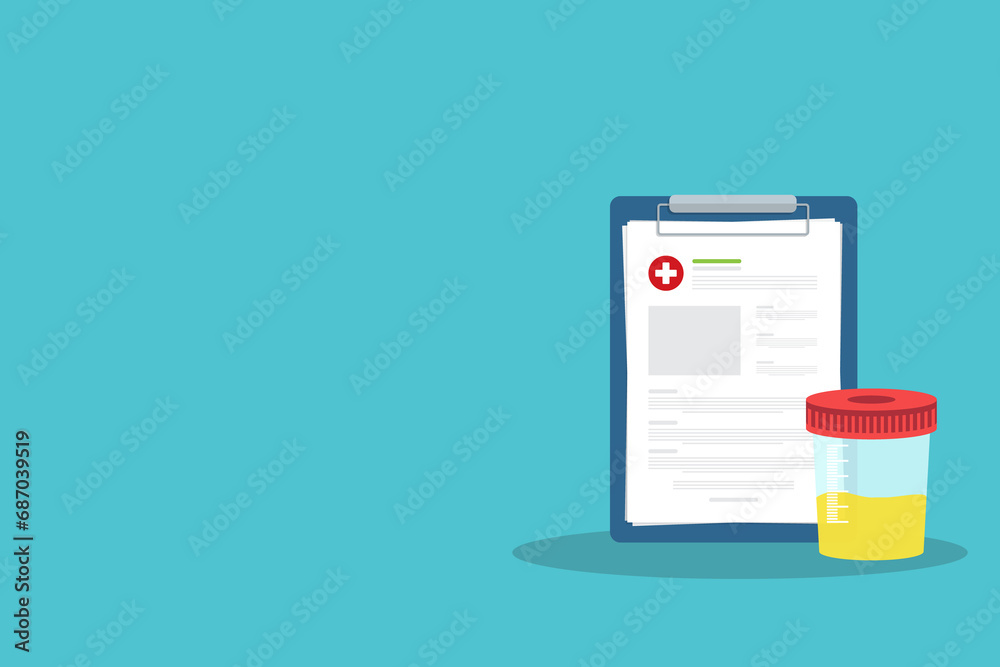 Urine analysis. Urine test icon. Pee sample in a plastic box and ...