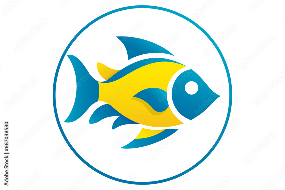 Fishing logo. Fish logo in yellow and blue colors for the fishing ...