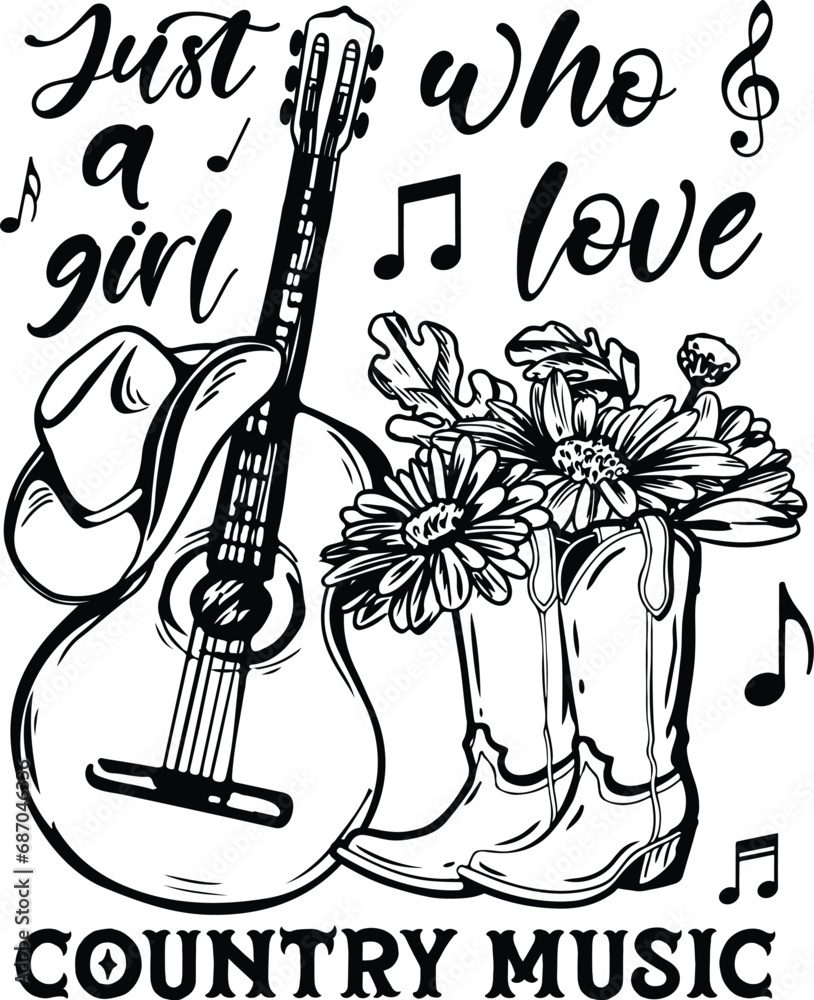 Vetor do Stock: Just A Girl Who Loves Country Music Svg, Guitar Svg ...