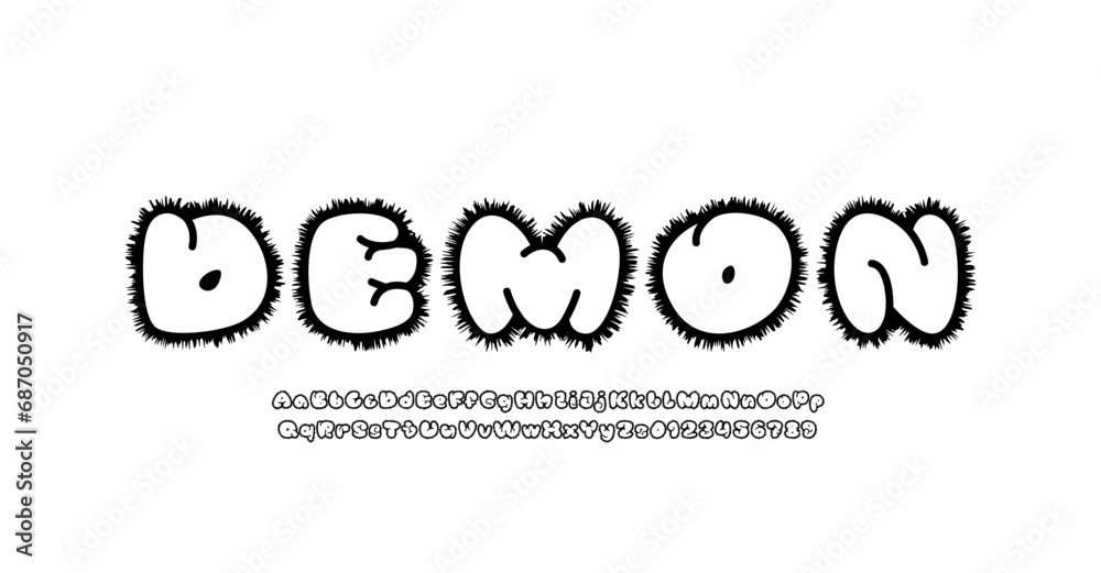 Comic fluffy font alphabet, prickly letters and numbers, vector ...