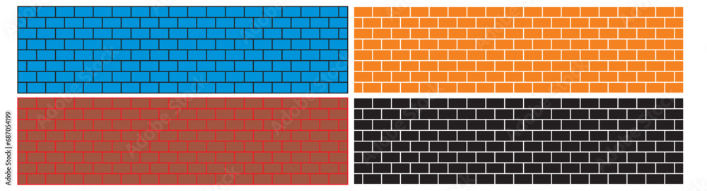 Vector brick wall seamless background set. Realistic different color ...