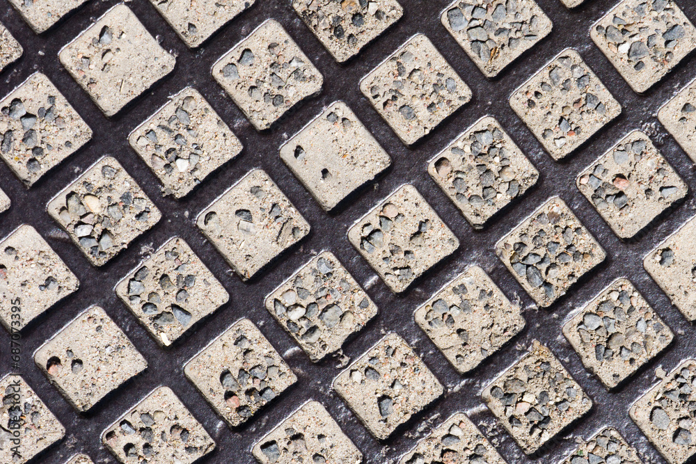 Metal grid walkway. Grunge steel mesh texture. Heavy iron backdrop ...