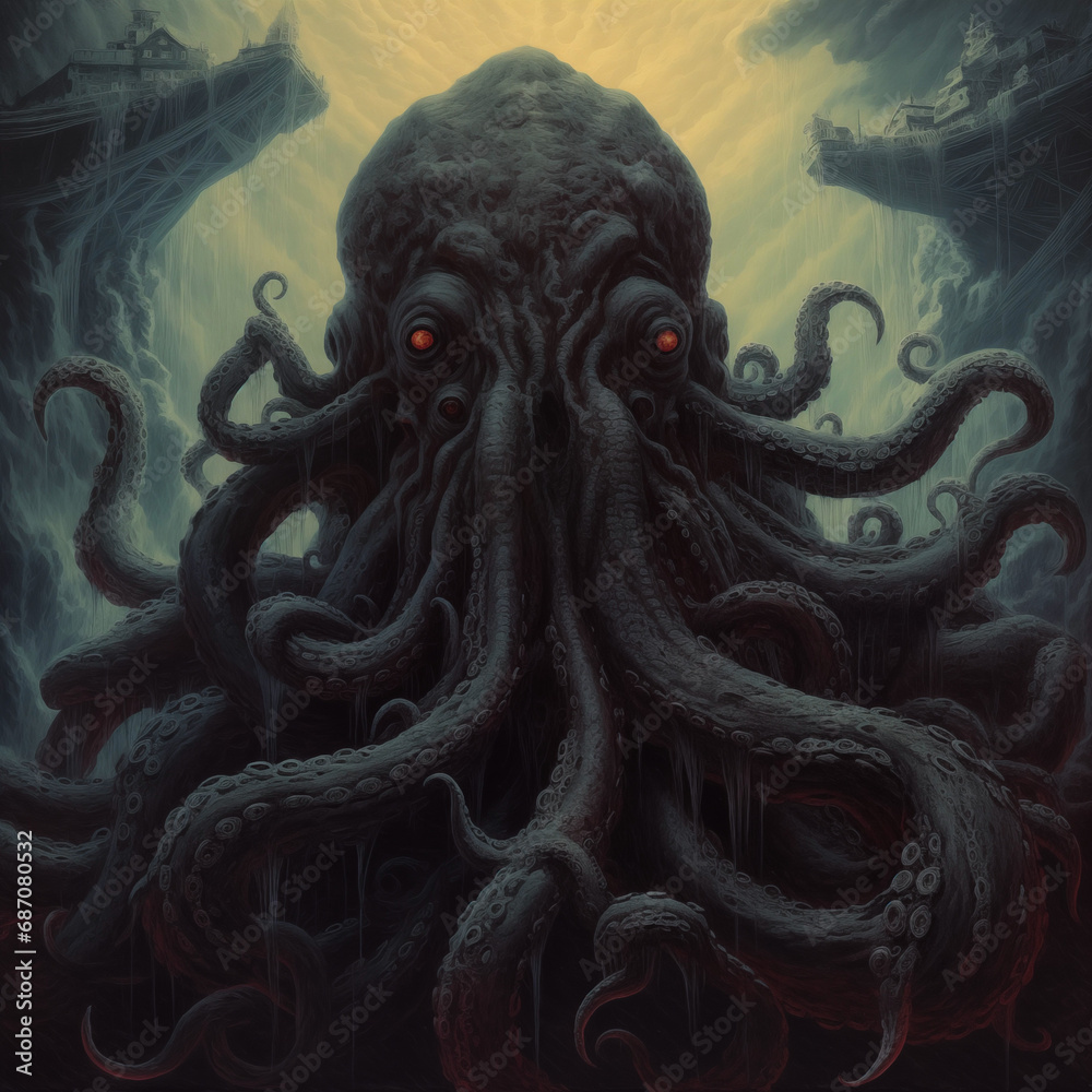 Portrait of Cthulhu. Unspeakable ancient god with tentacles closeup ...